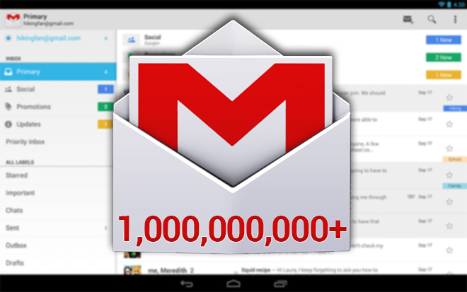 Gmail for Android has become the first app to reach one billion downloads