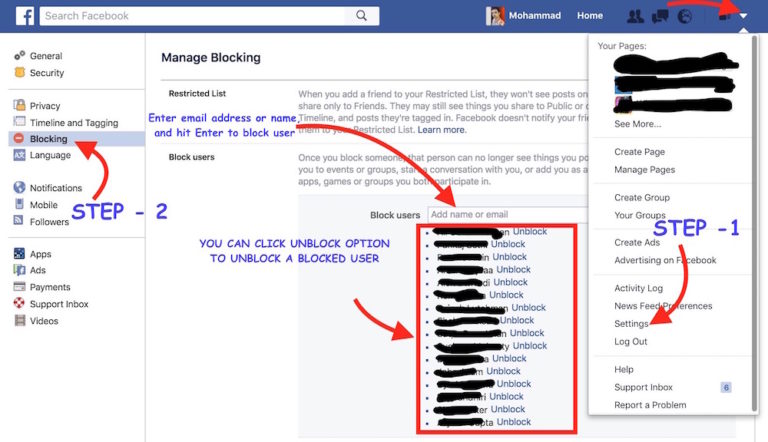 How to block or unblock someone on FaceBook