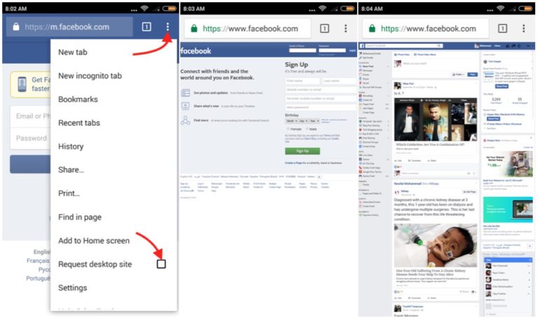 View FaceBook Desktop Version Full Site on Smartphones