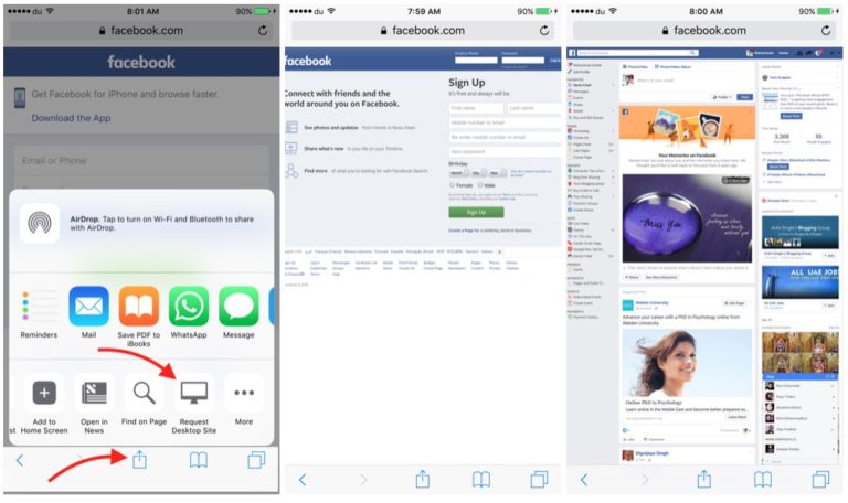 View FaceBook Desktop Version Full Site on Smartphones